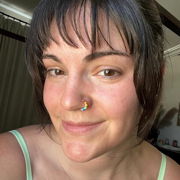 Gold Rainbow Clicker 1.2mm (16ga) Suitable for Septum, Daith, Rook, Conch, Helix, Cartilage 16g ...