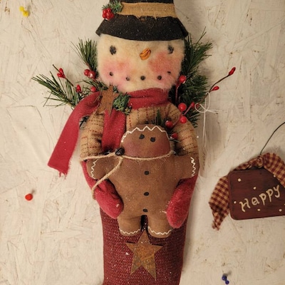 Primitive E-PATTERN Snowman in Stocking - Etsy