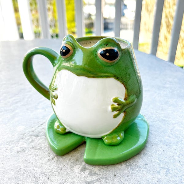 Cottagecore Frog Mug With Lily Pad Coaster | Summerween Home Decor ...