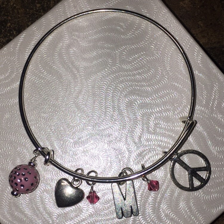 Girls Name Bangle Girls Charm Bracelet Girls Heart Bangle | Etsy