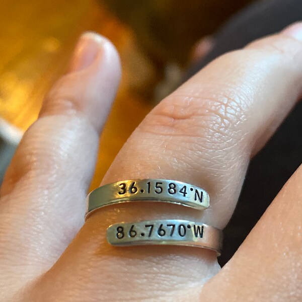 Coordinates Wrap Ring - Sterling Silver, Gold Filled, Rose Gold Filled ...