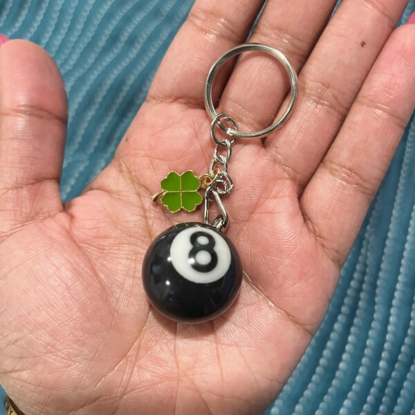 8 Pool Ball Keychain With 4 Leaf Clover Charms, Lucky Keychain, St ...