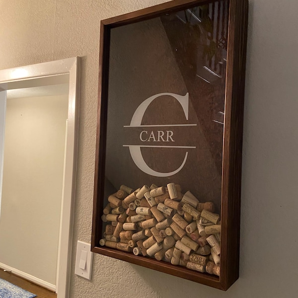 WALNUT Custom Wine Cork Holder, Wine Cork Display Shadow Box, Wooden ...