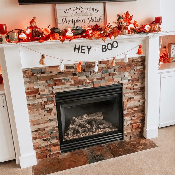 Hey Boo Banner With Felt Ghost Halloween Banner Halloween Decorations ...