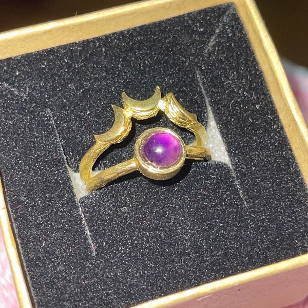 Triple Moon Ring With Moonstone, Moon Phase Gold Ring, Crescent Moon ...
