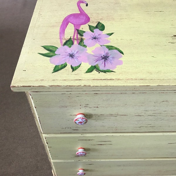 SET OF SIX,1.5 Inch,pink Flamingo,cabinet Knobs,drawer Pulls,white Knob,orange,yellow,flamingos ...