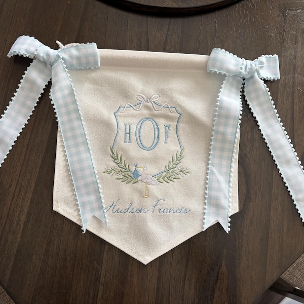 Custom Stork Baby Hospital Banner | Embroidered Birth Announcement ...