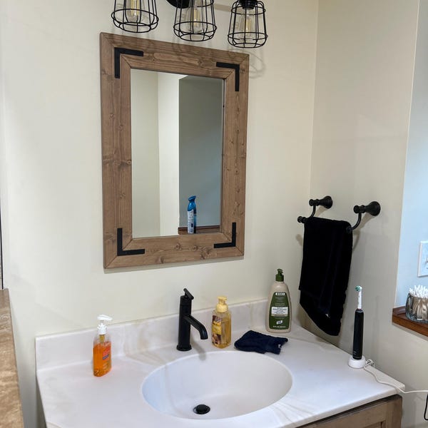Mirror, Wood Framed Mirror, Farmhouse Style, Natural Rustic, Bathroom ...