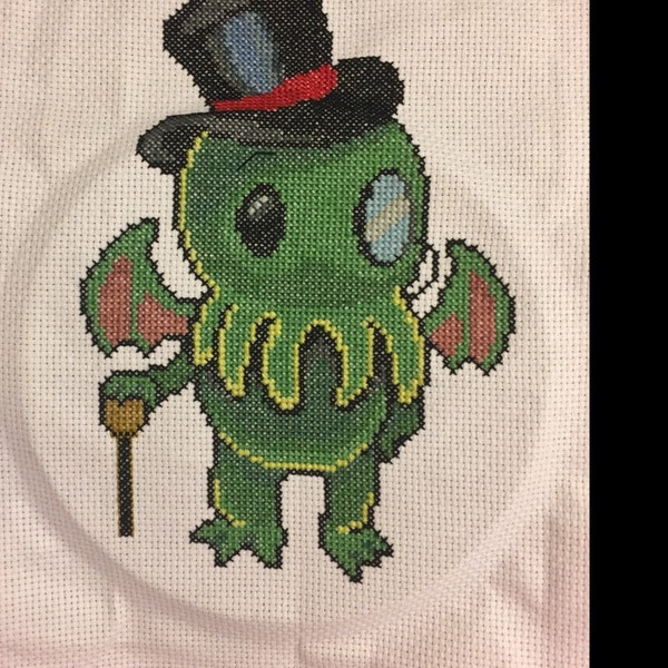 Gentleman Cthulhu Cross Stitch Pattern, Dapper Sir Cthulhu Embroidery, Geeky Needlepoint, Funny ...