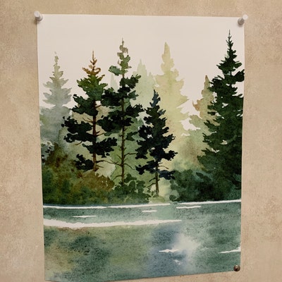 Pine Forest Poster Abstract Landscape Watercolor Art Print Pine Trees ...