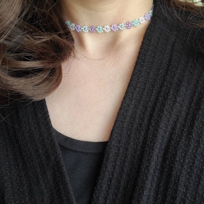 Colorful Pearl Beaded Necklace Flower Bead Necklace for Women Daisy ...