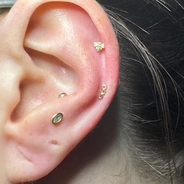 14k Solid Gold Chain Stud Earrring Cartilage Chain Helix Stud Conch ...