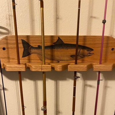 Oak Wall Mount Fishing Rod Rack - Etsy