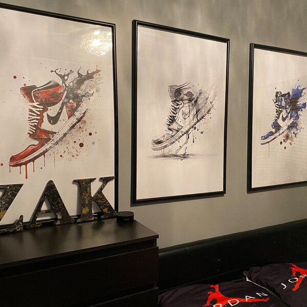 Twin Pack Inspired by Jordan 1 & 4 Sneaker Art Prints, Set of 2, Wall ...