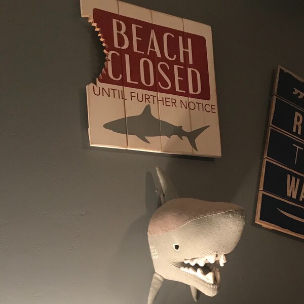 Shark Warning Sign, Nautical Nursery Decor, Beach Closed Sign, Shark ...