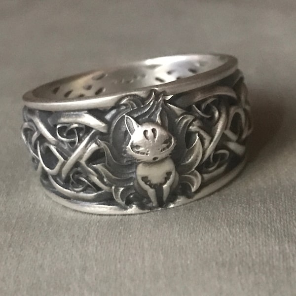 Kitsune Fox Celtic Ring, Kitsune Ring Sterling Silver, Fox Kitsune ...