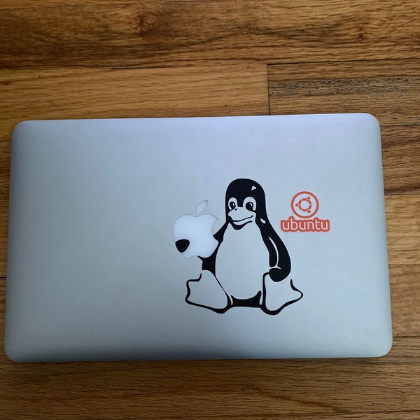 Penguin Bites the Apple MacBook Sticker Linux Tux Decal - Fits Both Old ...