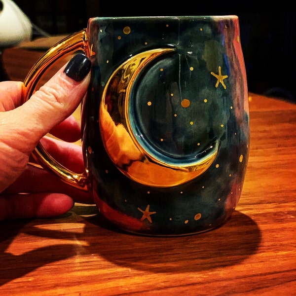 Lunar Galaxy Moon Mug With 22k Gold, Moon Mug, Modern Mud, Naomi Singer ...