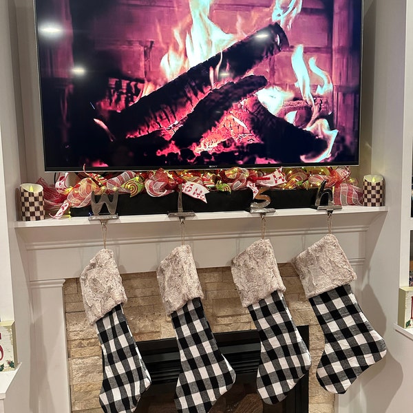 Buffalo Check Stocking, Black and White Christmas Stocking ...