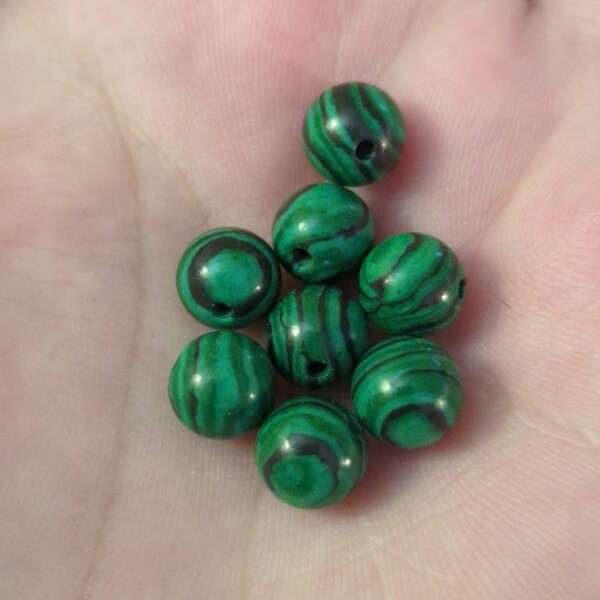 Reconstituted Malachite Smooth Round Sizes 6mm, 8mm, 10mm, 12mm- in ...