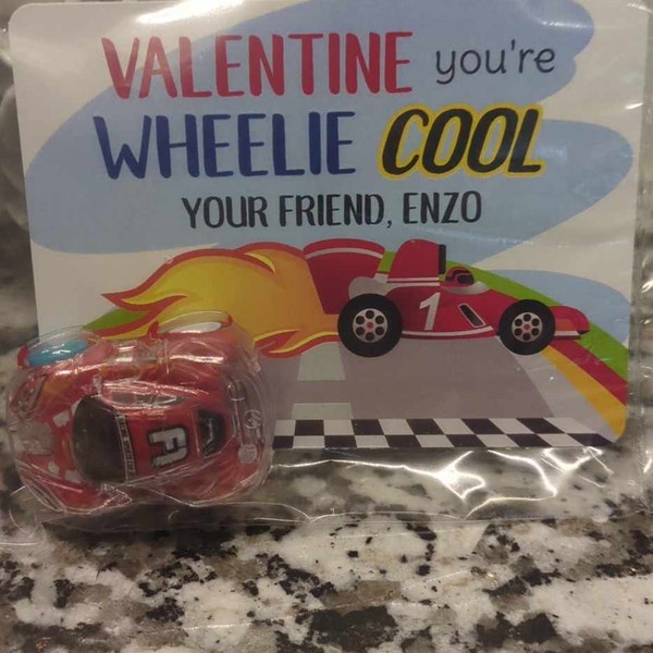 Valentines Day Race Cars Bags and Card Set Wheelie Cool Race Car ...