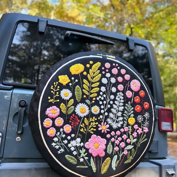 Faux Embroidery Spare Tire Cover, Floral Tire Cover, Unique Spare Tire ...