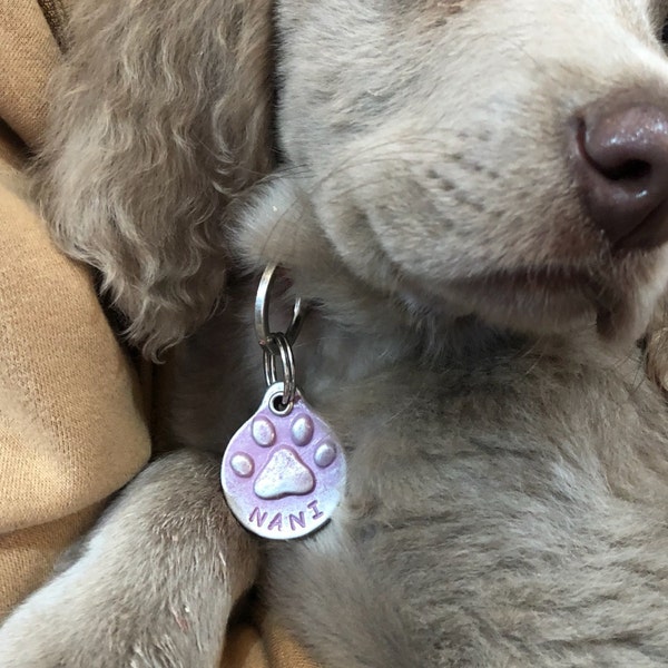 Hand Stamped Pewter Dog ID Tag: Custom Paw Print Pet Tag - Etsy