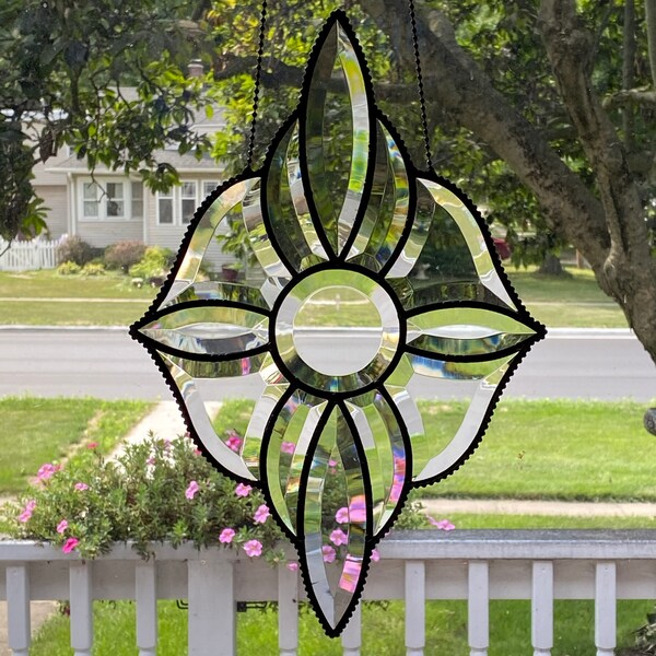 White Glass Pull Chain Sun Catcher Handcrafted Antique Stain Glass ...