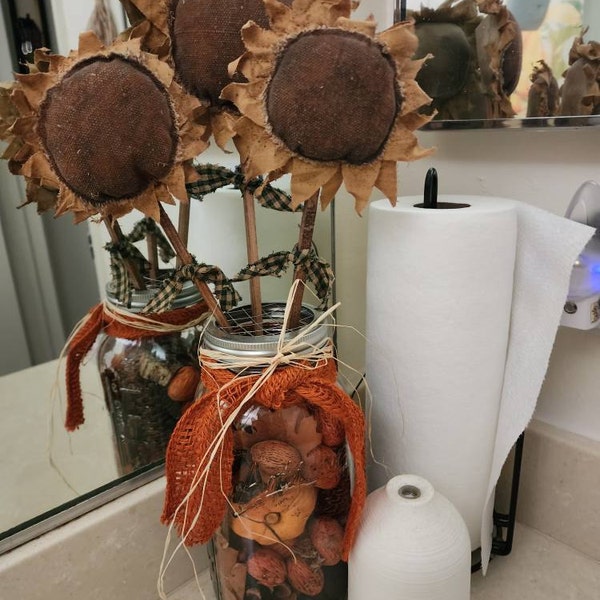 Primitive Fall Sunflower,fall Floral,flowers,fall Decor,decor,primitive ...