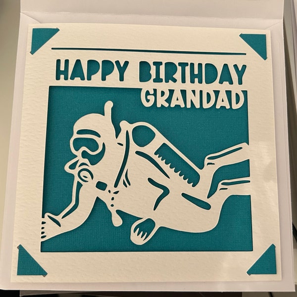 Diving Happy Birthday Personalised Papercut Card, Happy Birthday Card ...