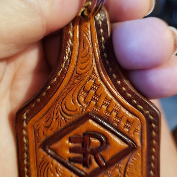 Handmade Leather Ear Tag Key Chains Personalized With Your Initials or ...