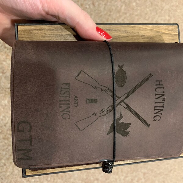 Custom Notebook, Engraved Black Leather, Notepad for Hunting and ...