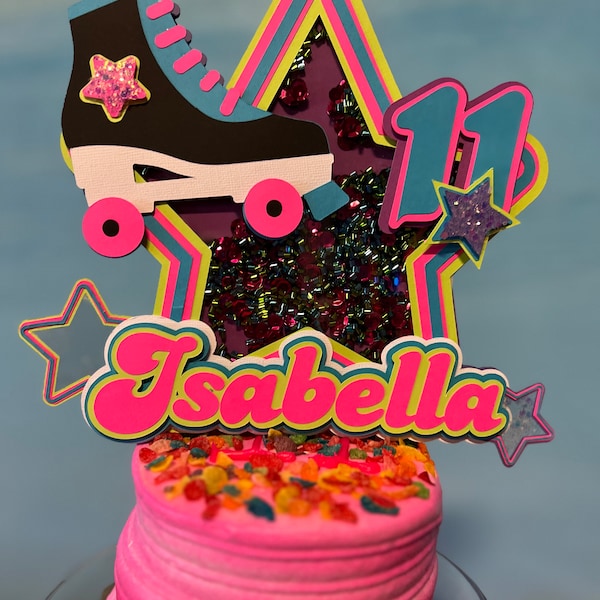 Retro Roller Skating Cake Topper, Roller Skating Birthday Party, Neon ...
