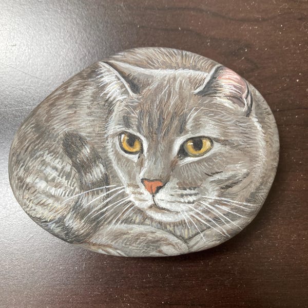 Custom Cat Portrait Rock: Hand-painted Pet Memorial Stone, Personalised ...