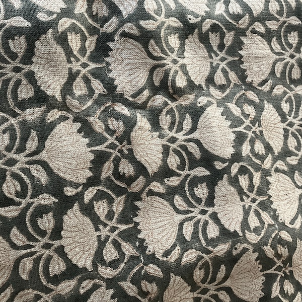 Block Print Thick Linen 58 Wide , Gray Hand Block Print, Indian Cushion ...