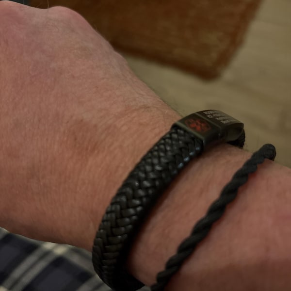 Red Medical Alert ID Bracelet With Soft Leather - Personalised, Any ...