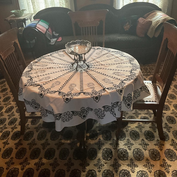 Floral Round Tablecloth: Turkish Hand Block Printed Cotton Table Cover ...