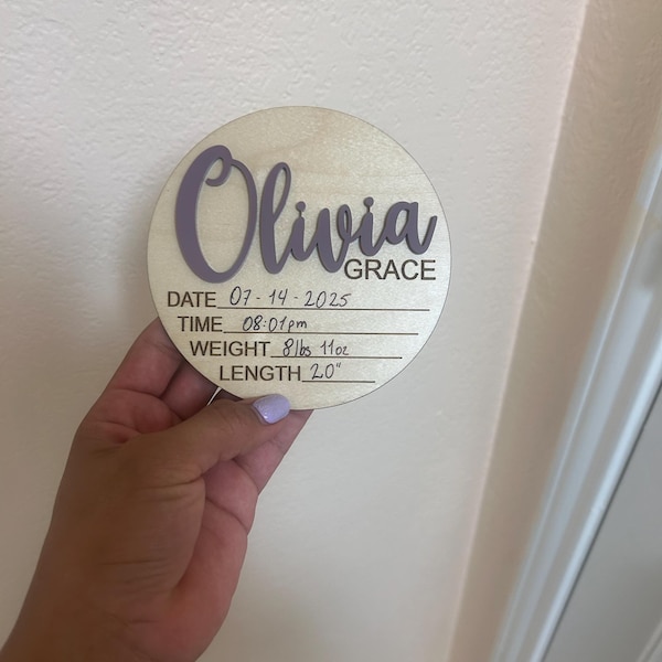 Baby Birth Announcement Wood Discs - Milestone Card - Hello World Sign ...