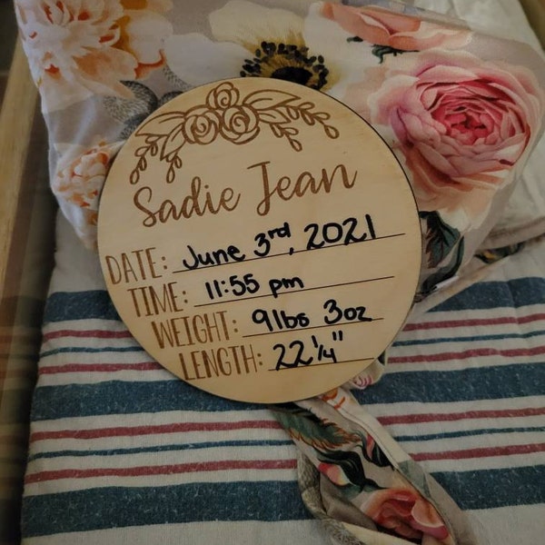 Personalized Birth Stats Sign, Birth Announcement , Laser Engraved Wood ...