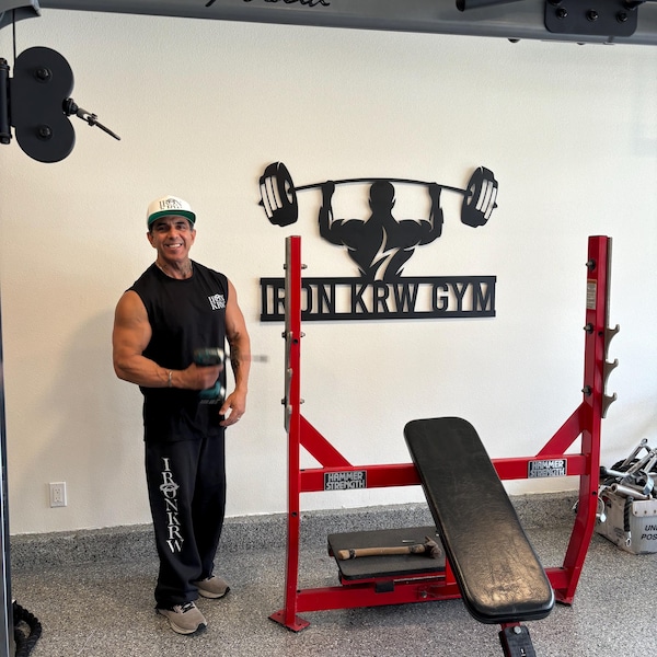 Personalized Gym Name Metal Sign, Custom Bodybuilder Name Sign, Barbell ...