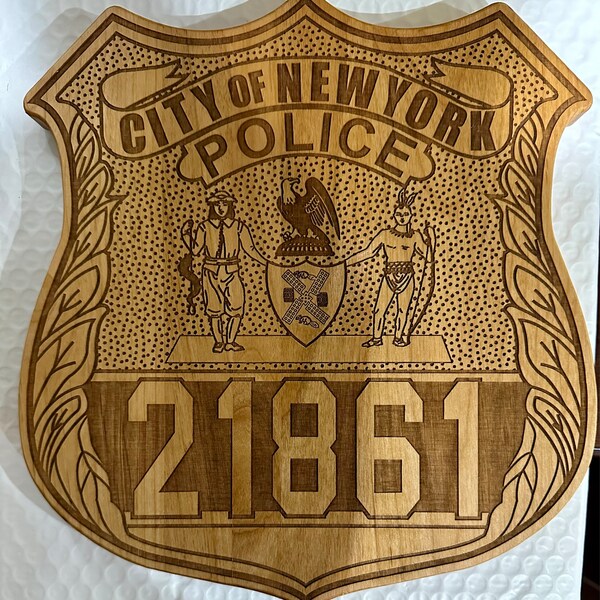 Personalized Wooden New York City Police Shield or Shoulder Patch ...