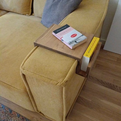 Functional Wood Armrest Table, Couch Arm Rest Table With Magazine Stand ...