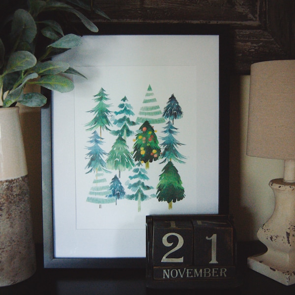 Christmas Printable Wall Art, Watercolor Holiday Christmas Trees Print ...