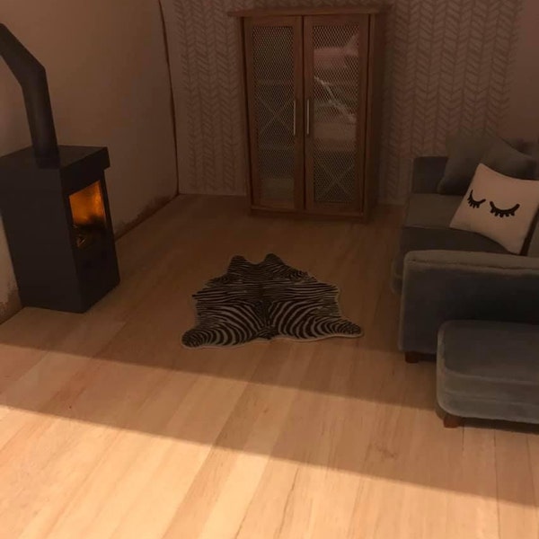 Dolls House Modern Dark Grey Square Log Fire With Light up Flame and ...