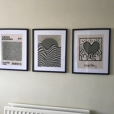 Set of 3 Sage Green Kusama, Keith Haring and Bauhaus Prints, Green Wall ...