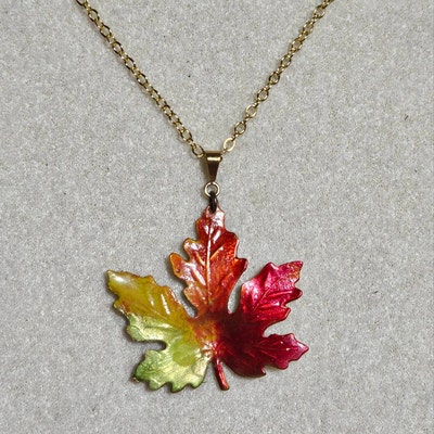 Mini MAPLE LEAF Necklace.gold Chain. Hand Painted in Autumn Colors ...