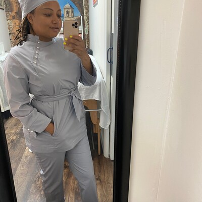 White Esthetician Wrap Uniform Women Nurse Scrub Uniform for Women ...