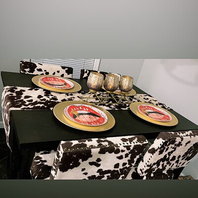 Mantel Table Linen Runner, Cow Hide Print Faux Suede Fur, Holiday ...
