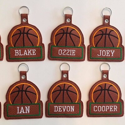 Basketball Snap Tab Embroidery Design, in the Hoop Key Fob Embroidery ...