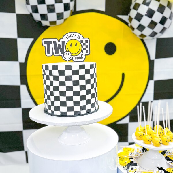 Two Cool Cake Topper Custom 2nd Birthday Cake Topper Smiley Face Cake ...